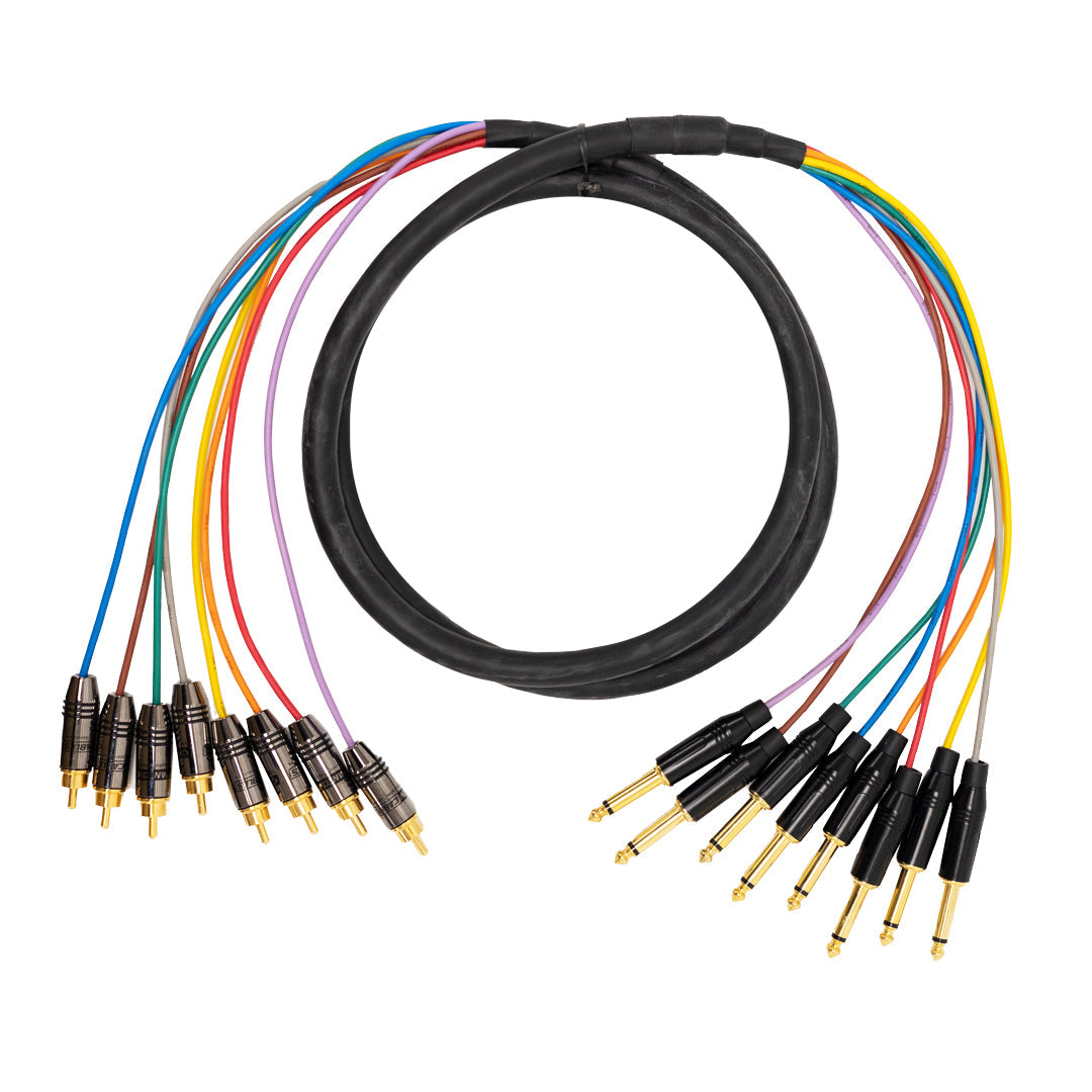Premium Phantom Cables RCA Male to TS Male Analog 8-Channel Snake Cabl