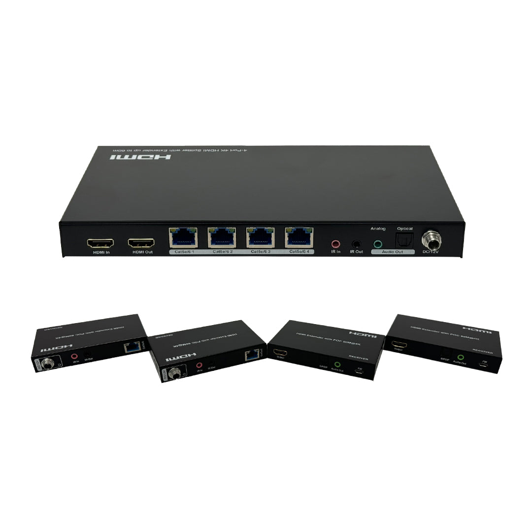 1x4 HDMI Splitter Extender - 60m (4K 60Hz 4:4:4) with Loop out & Recei