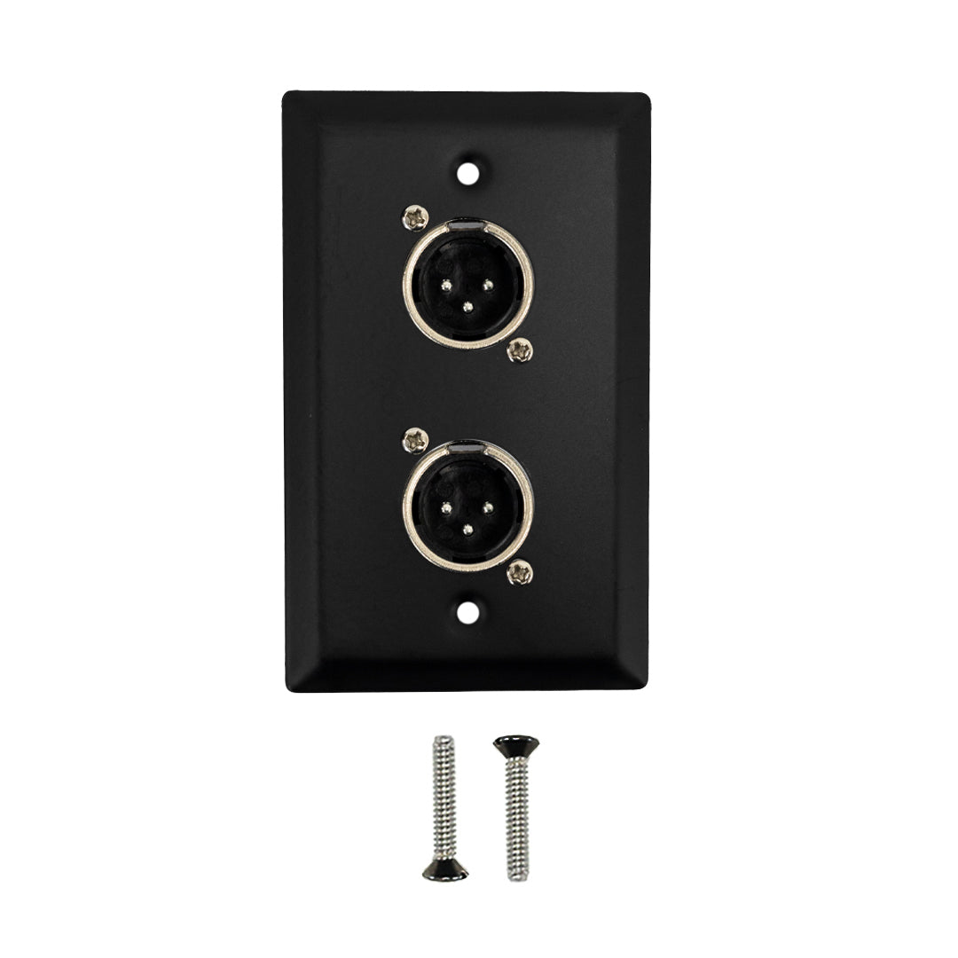 Single Gang 2 x XLR Male Stainless Steel Wall Plate Kit - BLACK