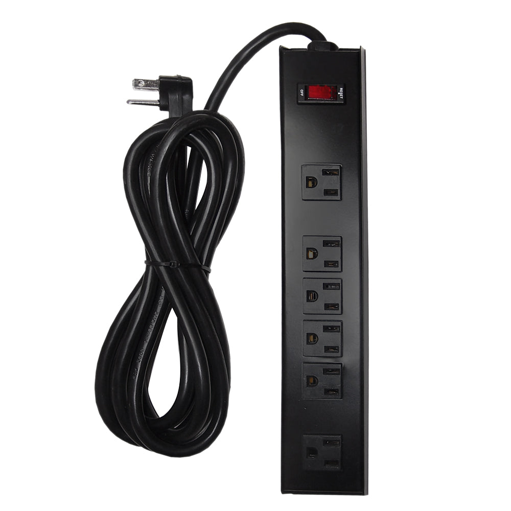 6 Outlet Power Strip - 10ft Cord, Down Angle Plug, Metal Housing - Bla