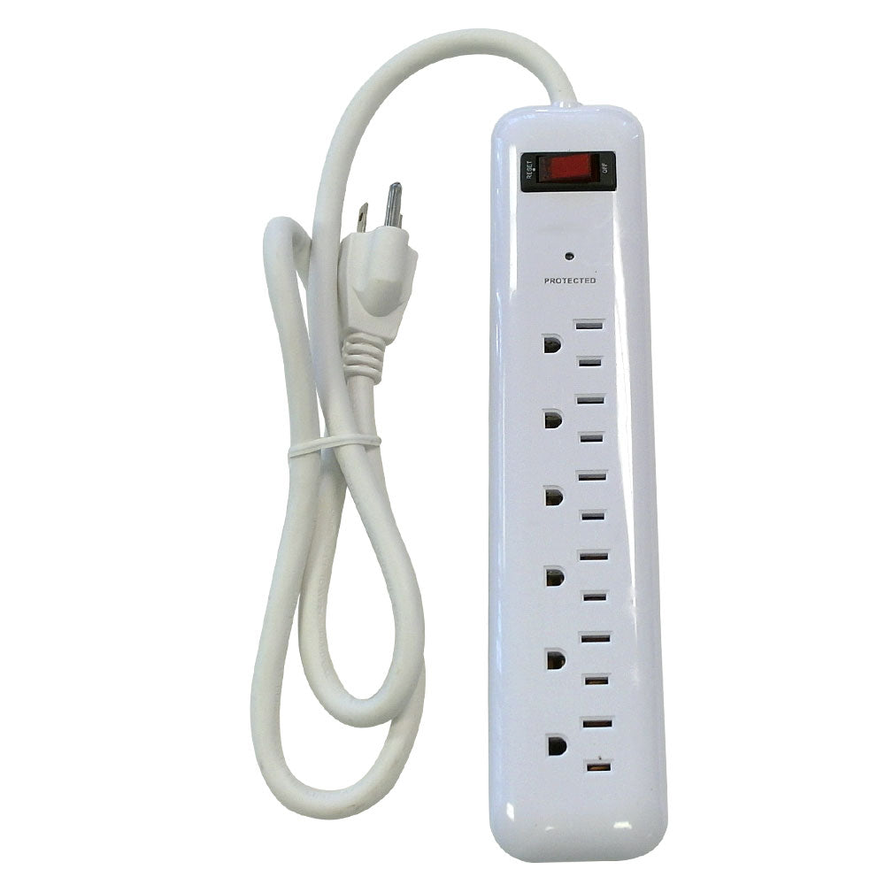 6 outlet Surge Protector - 750J, 3ft Cord - White