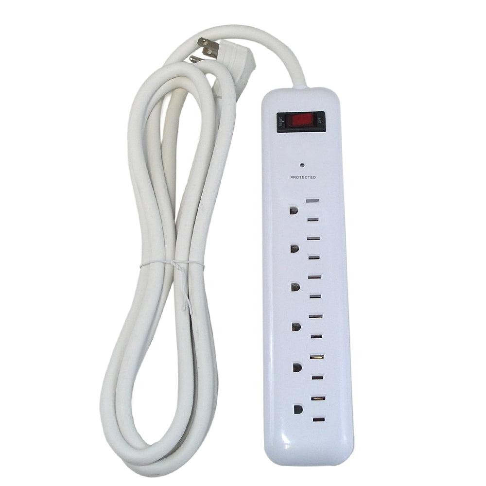 6 outlet Surge Protector - 1000J, 8ft Cord, Down Angle Plug - White