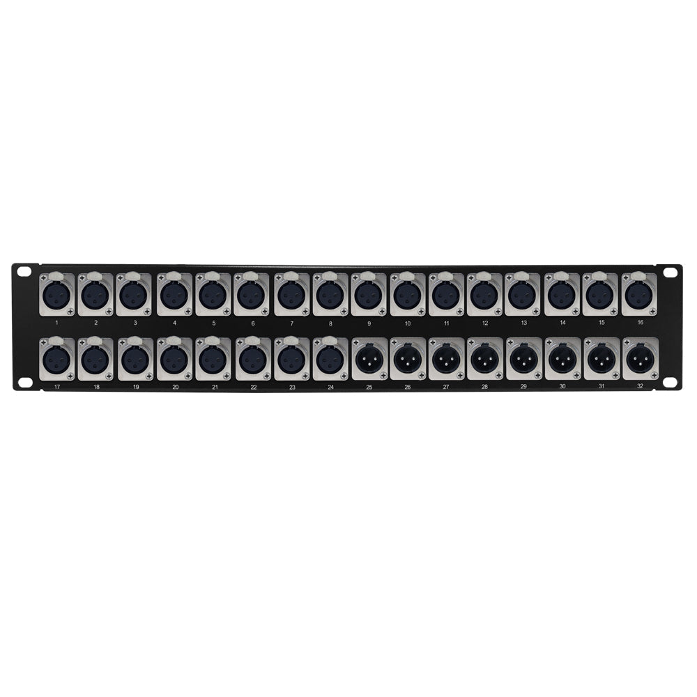 24-Port XLR Female + 8-port XLR Male patch panel, 19 inch rackmount 2U