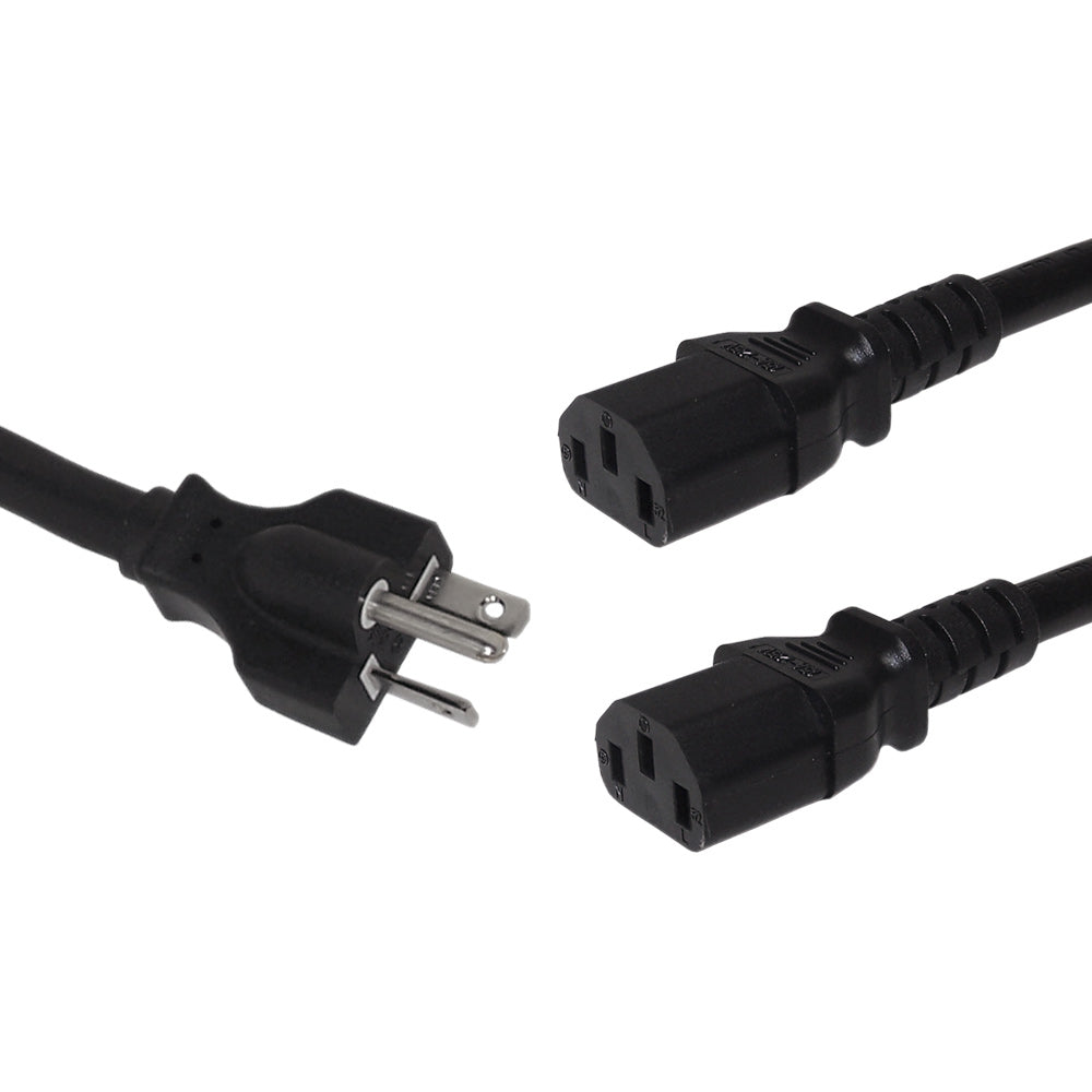 3ft NEMA 6-20P to 2x IEC C13 Power Splitter Cable - 14AWG (15A 250V)
