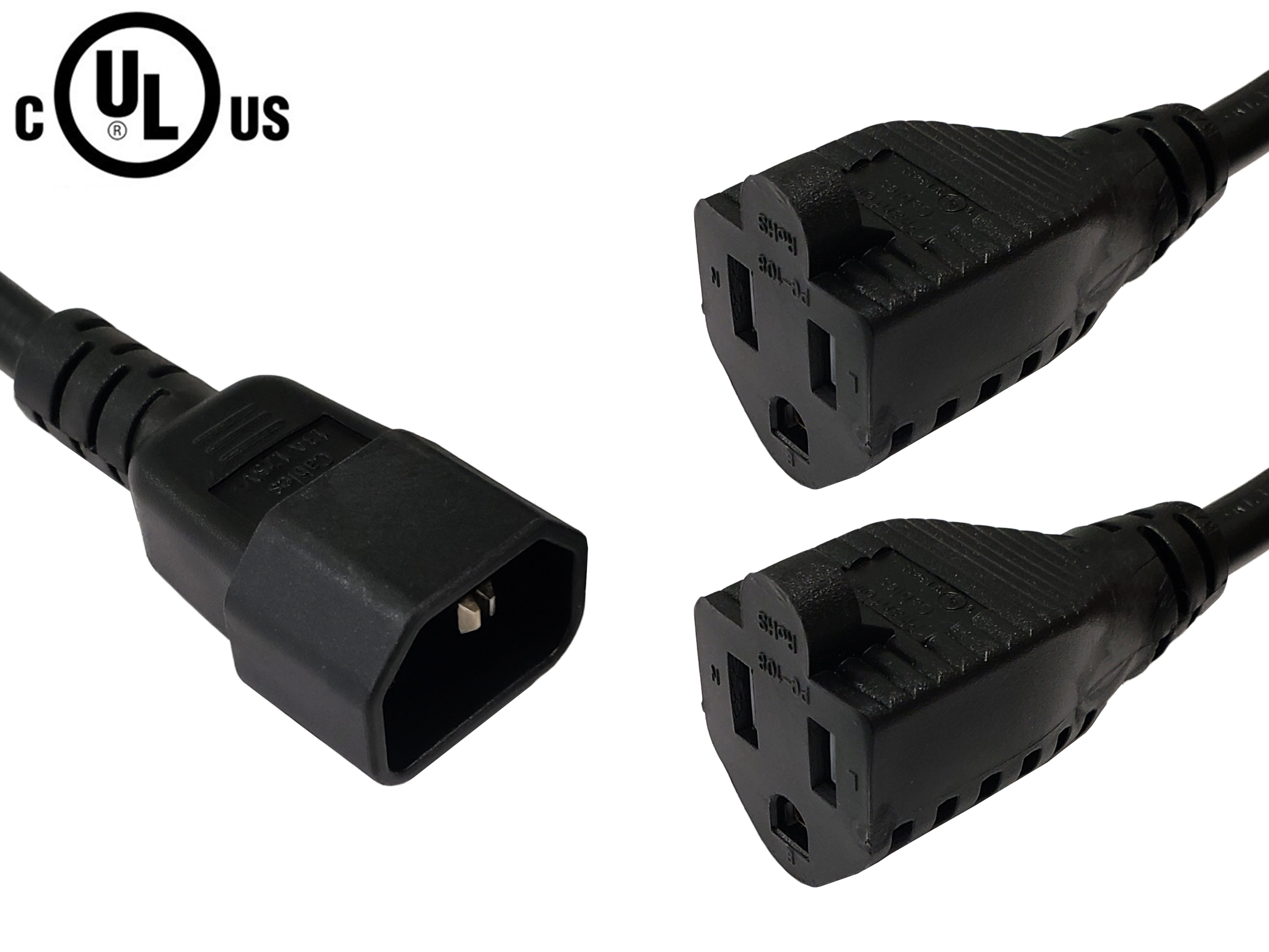1ft IEC C14 to 2x NEMA 5-15R Power Splitter Cable - 16AWG (13A 125V)