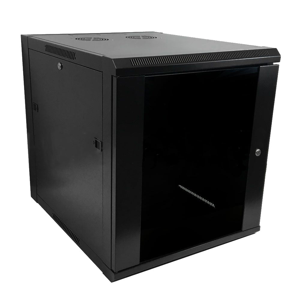 Wall Mount Cabinet 12U x 23 inch Usable Depth, Glass Door - Black