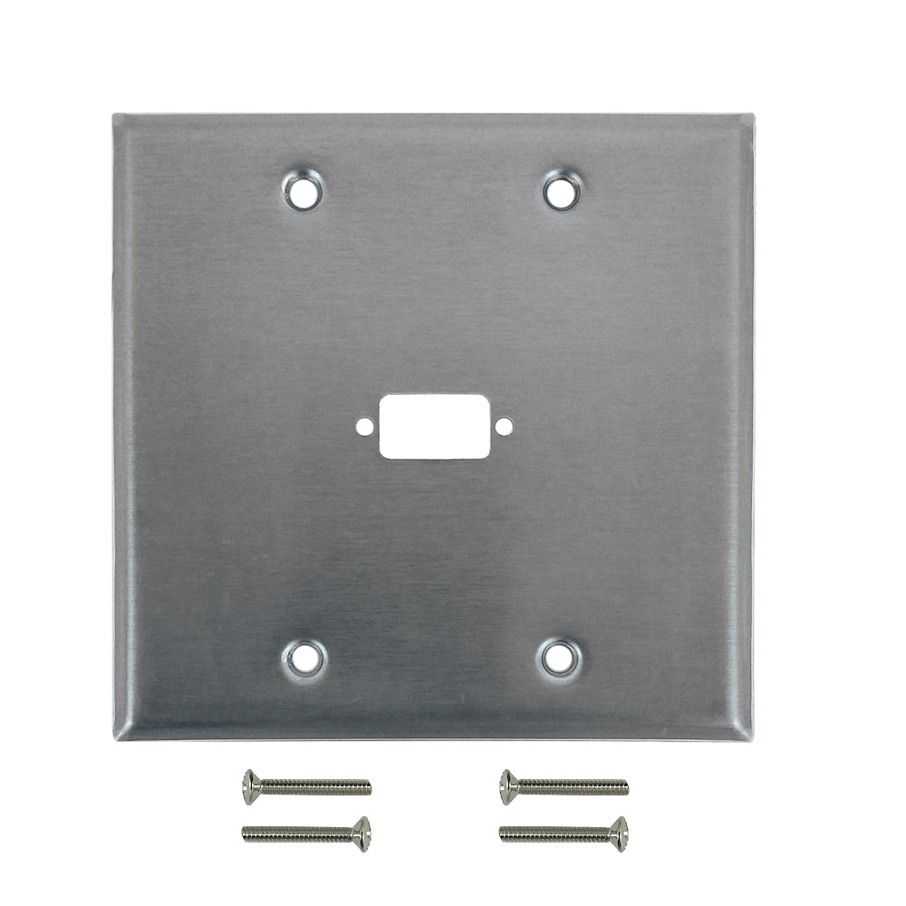 Double Gang, 1 x DB9 Size Cutout Stainless Steel Wall Plate