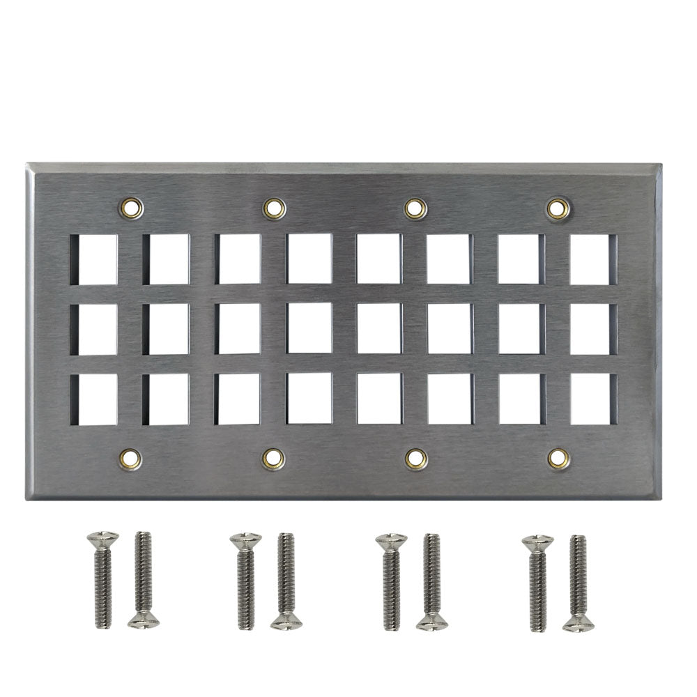 Four Gang, 24 x Keystone Stainless Steel Wall Plate