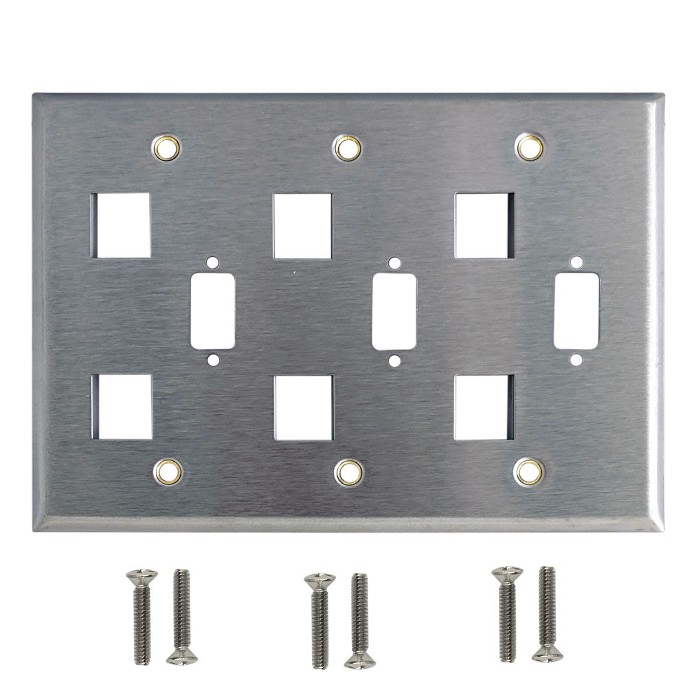 Triple Gang - 3x ICDB Cutout - 6x Keystone - Stainless Steel Wall Plat