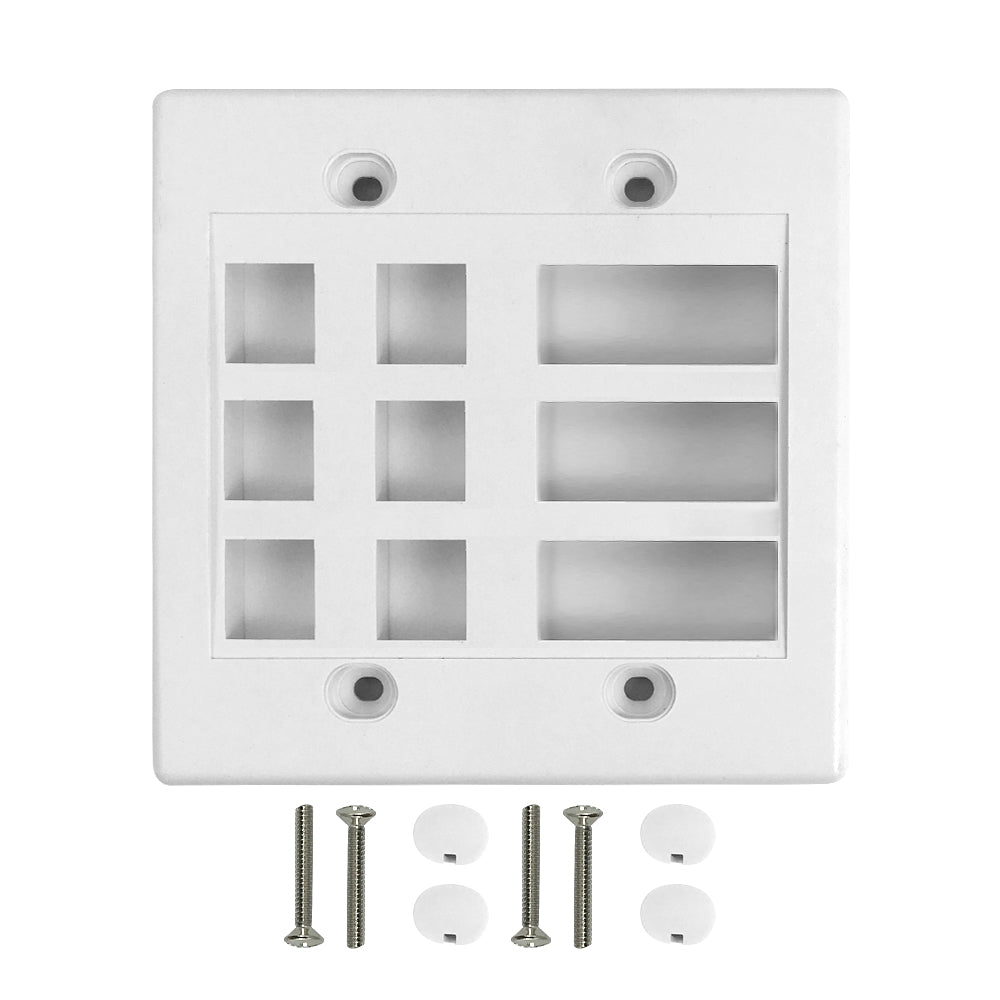 Wall Plate, 6-Port Keystone + 3-Port Dual Keystone, Double Gang - Whit
