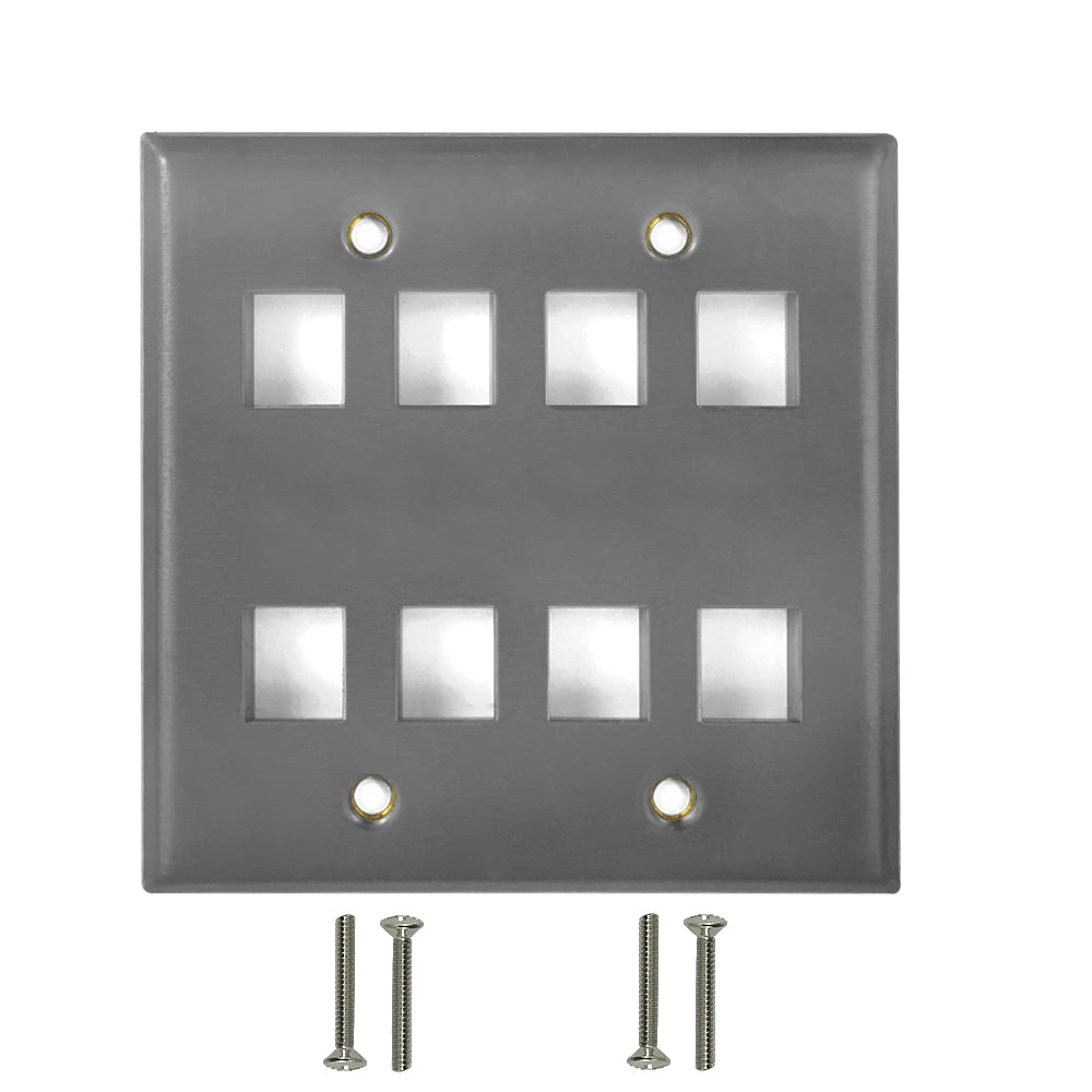 Double Gang, 8 x Keystone Stainless Steel Wall Plate